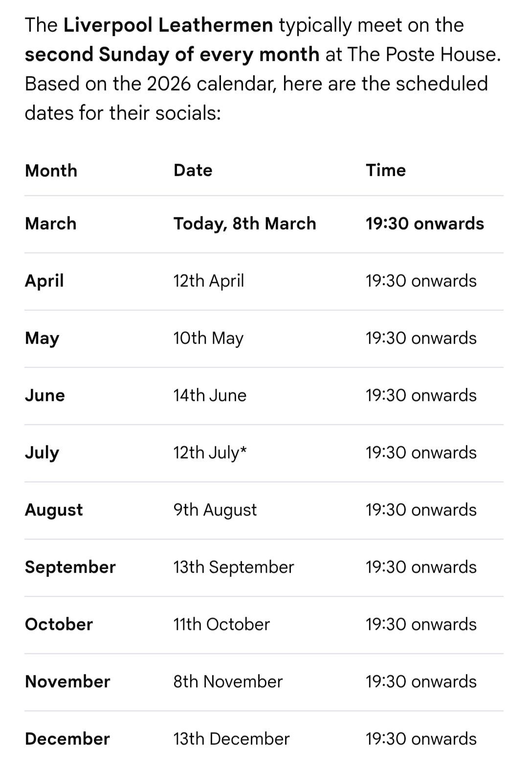CALENDAR OF EVENTS - Liverpool Leathermen